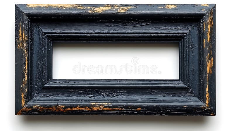 Distressed Black Picture Frame Isolated on White Background with Gold ...
