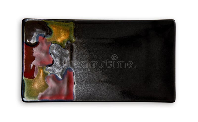 Empty Rectangular Plate, Black Ceramics Plate with Colorful Pattern ...