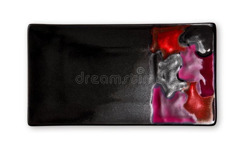 Empty Rectangular Plate, Black Ceramics Plate with Colorful Pattern ...