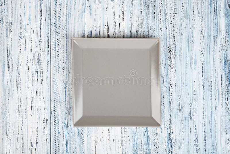 Empty Rectangular Plate on Wooden Table Background Stock Image - Image ...