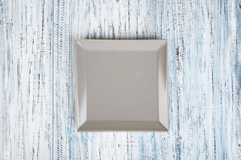 Empty Rectangular Plate on Wooden Table Background Stock Image - Image ...
