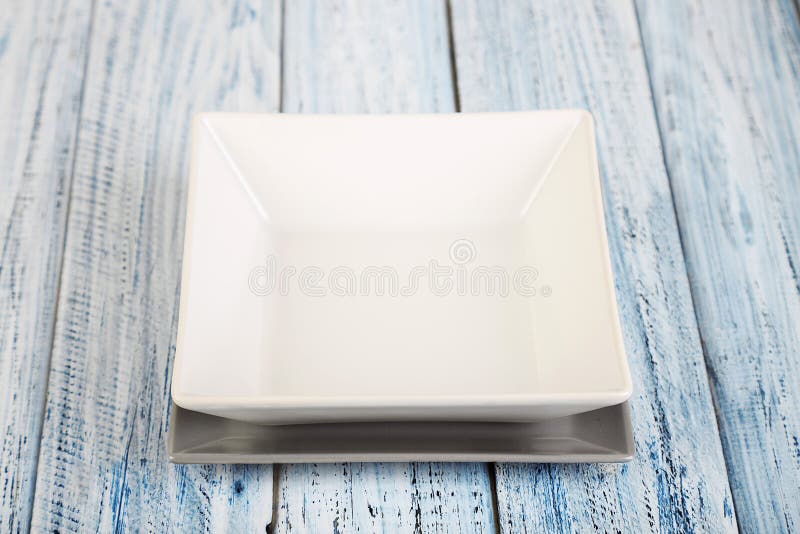 Empty Rectangular Plate on Wooden Table Background Stock Image - Image ...