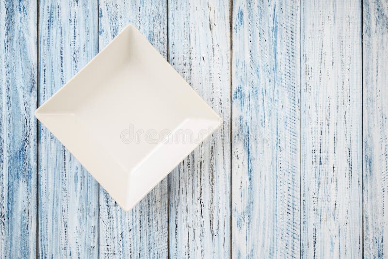 Empty Rectangular Plate on Wooden Table Background Stock Image - Image ...