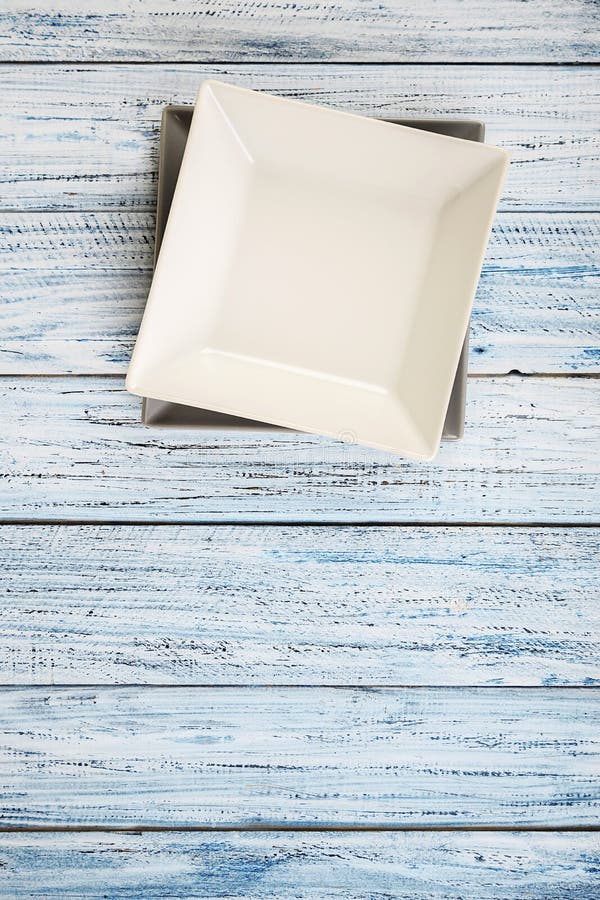 Empty Rectangular Plate on Wooden Table Background Stock Image - Image ...