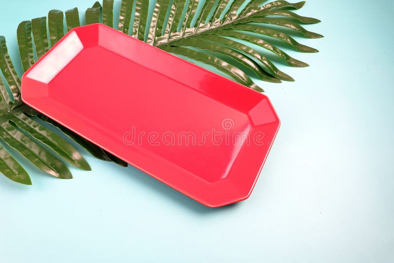 A Empty Rectangular Red Plate on a Blue Background Stock Image - Image ...