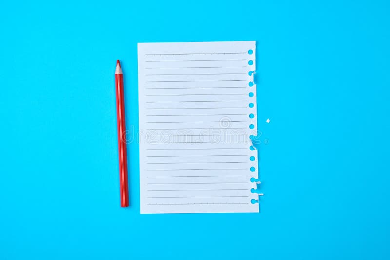 Empty Rectangular White Sheet Torn Out of Notepad and Wooden Red Pencil ...