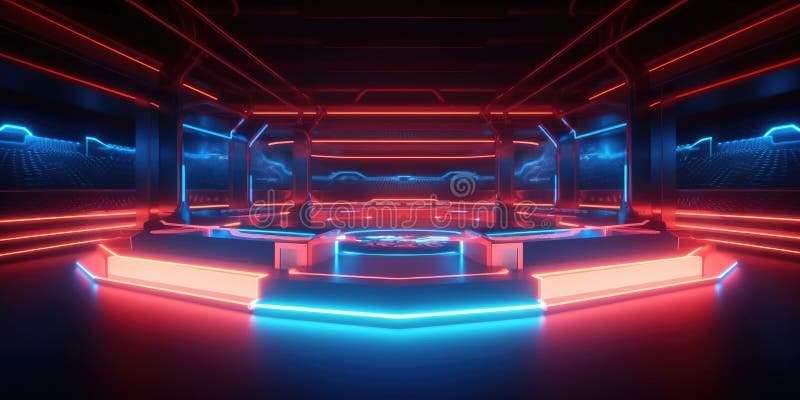 Empty Red and Blue Neon Light Stadium Background for E-sport Game ...