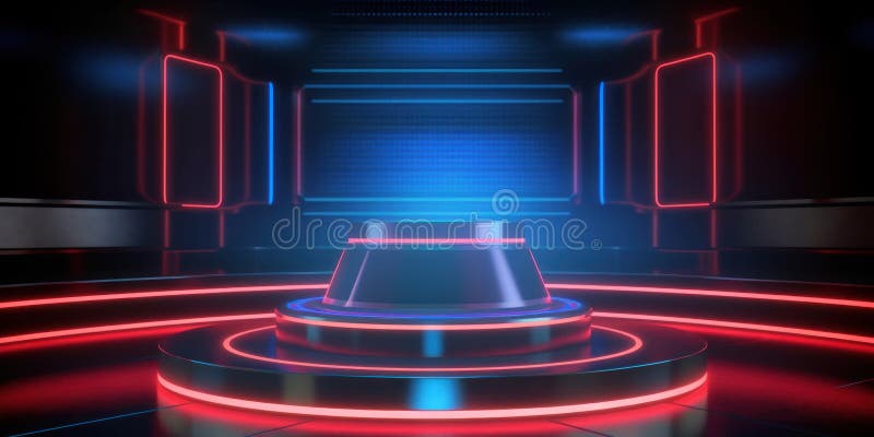 Empty Red and Blue Neon Light Stadium Background for E-sport Game ...