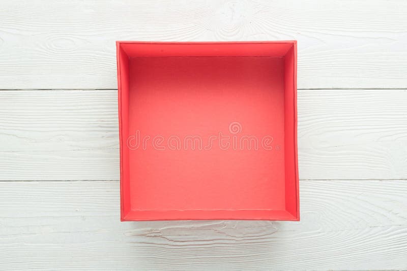 Empty Red Box on White Wooden Background Stock Image - Image of board ...