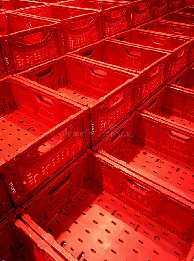 Empty red boxes at market stock photo. Image of background - 129108408