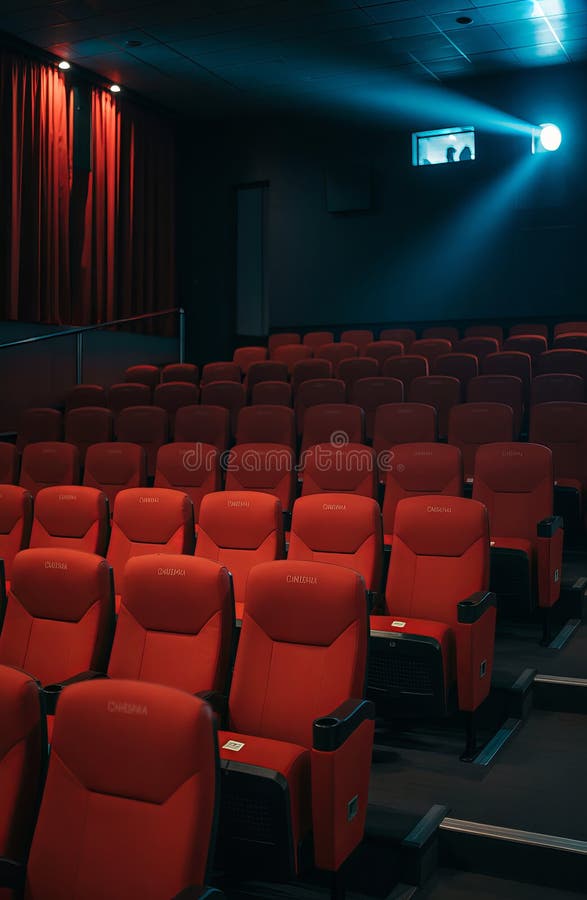 Empty Red Cinema Auditorium with Projector Light Beam Stock ...