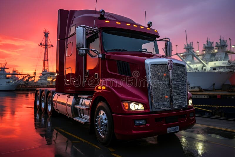 Empty Red Container Truck Waiting for Loading Stock Illustration ...
