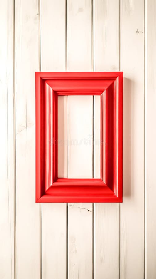 Empty Red Frame on White Wooden Background, Top View. Stock Photo ...