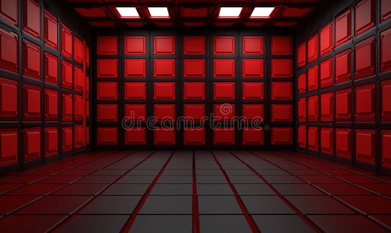 Empty Red Futuristic Room with Tiled Walls and Floor, Ideal for Virtual ...
