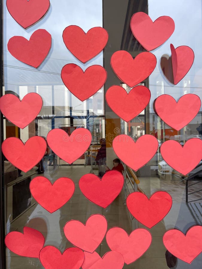 Empty Red Hearts with Copy Space on Glass Door Stock Image - Image of ...