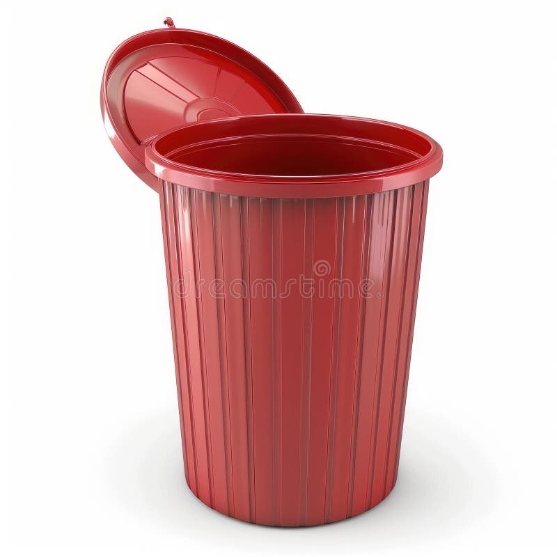 Open Red Plastic Trash Can with Lid, Waste Disposal Container Stock ...