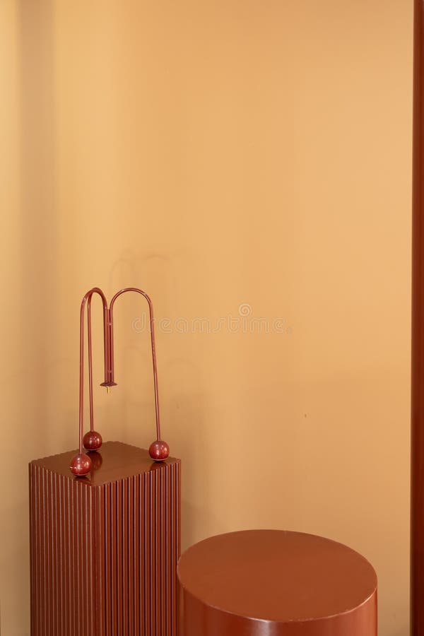 Empty Red Podium Display on Yellow Background with Corrugated Red ...