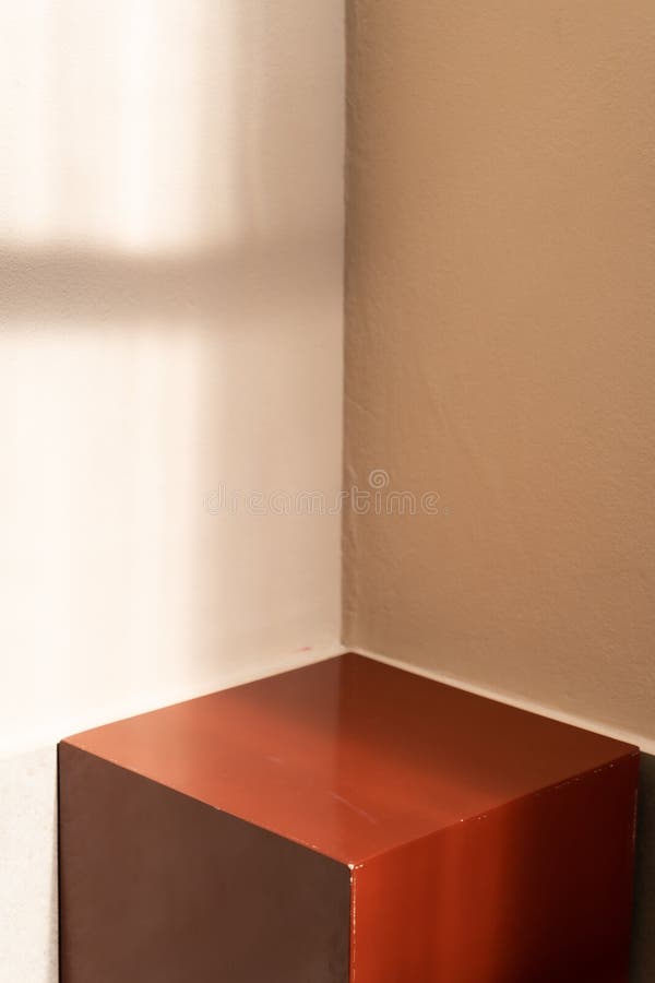 Empty Red Podium Display on Yellow Background with Shadow Red Rectangle ...