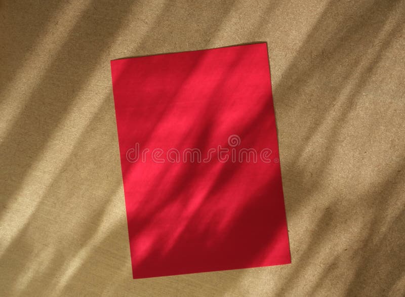 Empty Red Rectangle Poster Mockup with Soft Shadow on Golden Beige Wall ...