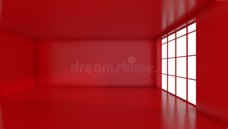 Empty Red Room with Large Stained Glass Windows. 3D Rendering Stock ...