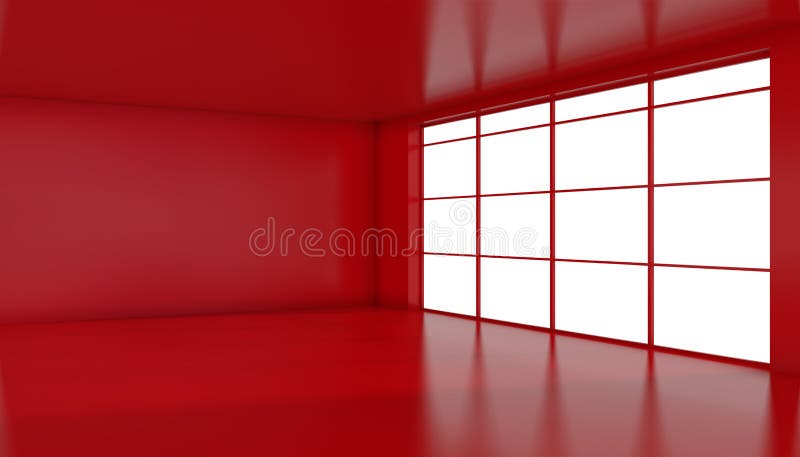 Empty Red Room with Large Stained Glass Windows. 3D Rendering Stock ...