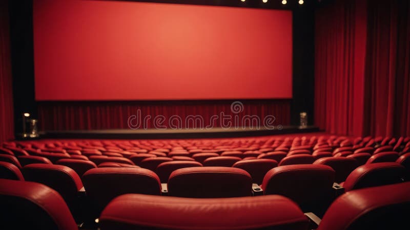 Empty Red Theater with Screen, Awaiting Audience in a Classic Cinema ...