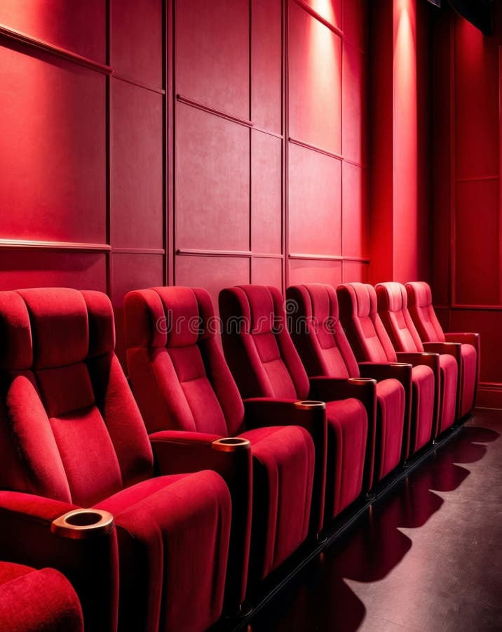Empty Red Theater Seats with Spotlights on a Red Wall. Stock Image ...
