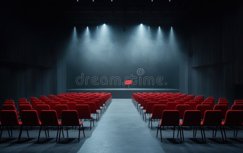 Empty Red Theater Seats Under Dim Stage Lighting Stock Illustration ...
