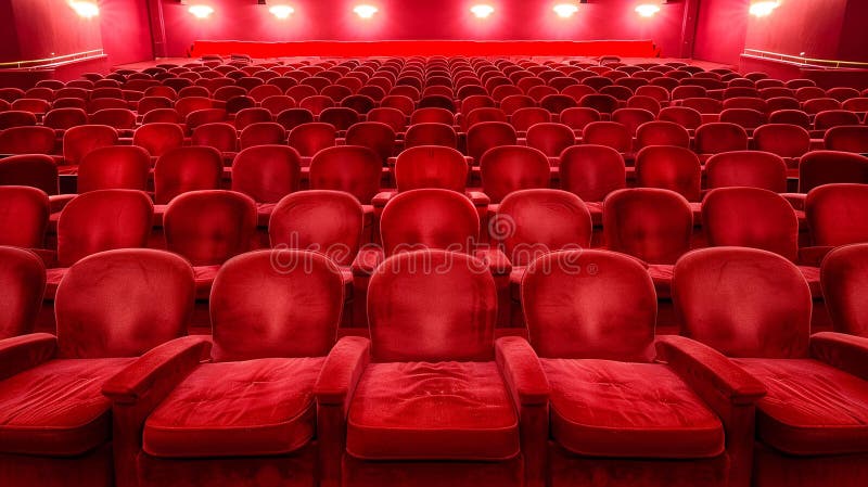 Empty Red Theater Seats with Warm Lighting. the Rows of Seats are Empty ...