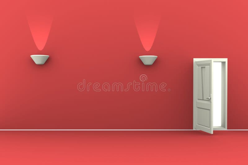 Empty Red Wall with Door and Two Lights Stock Illustration ...