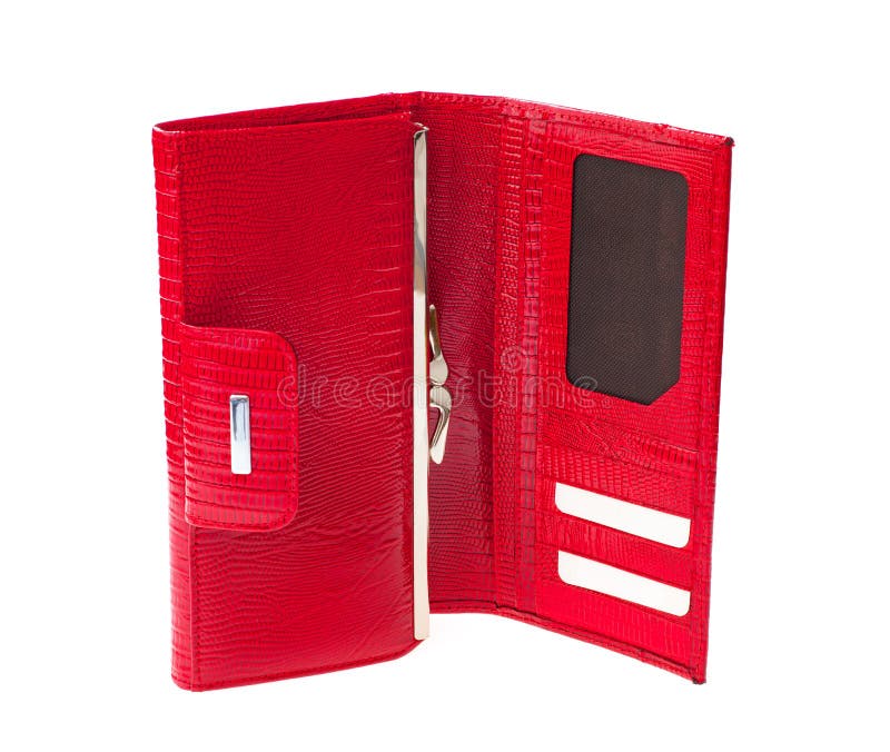 Empty Red Woman Wallet Isolated on White Background Stock Photo - Image ...