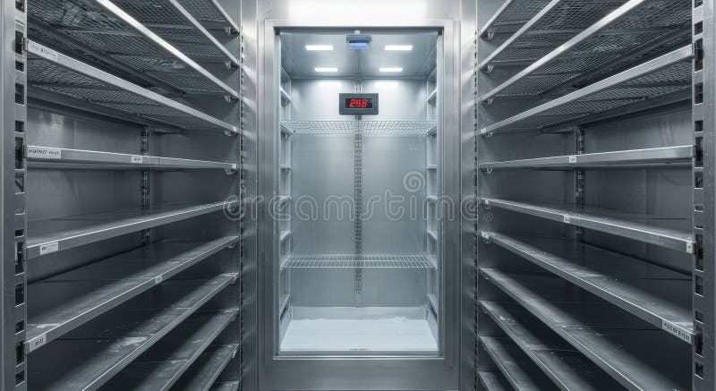 Empty Refrigerator Storage Rows of Empty Stainless Steel Shelves Inside ...
