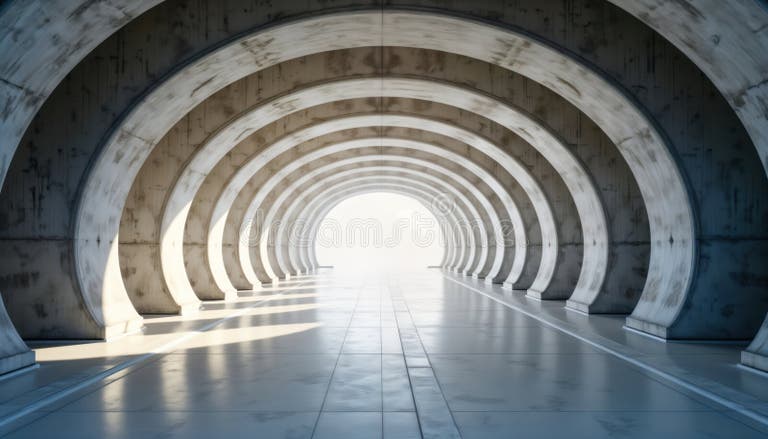 Empty Reinforced Concrete Tunnel Structure Features Arched Side ...