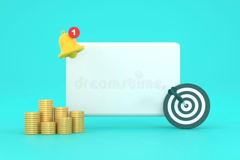 Empty Reminder Pop Up, Notification Bell Icon with Darts and Coins ...