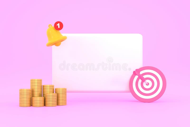 Empty Reminder Pop Up, Notification Bell Icon with Darts and Coins ...