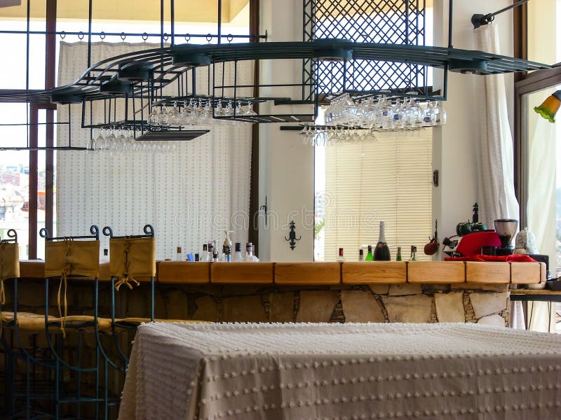 Empty Restaurant Bar with Chairs and Table Stock Image - Image of ...