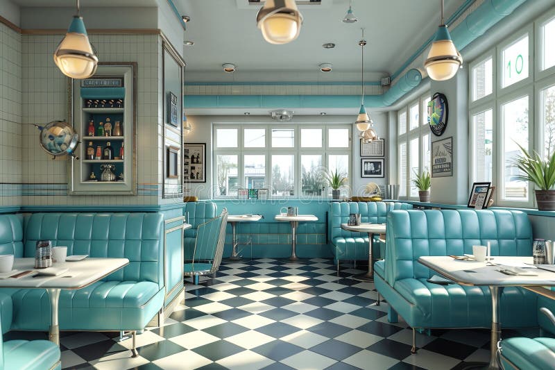 Empty Restaurant with a Blue Booth and a Blue Table Stock Photo - Image ...