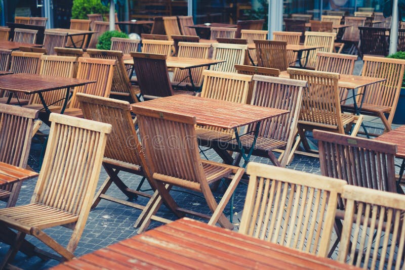 Empty Tables and Chairs in Restaurant on Day Off Stock Photo - Image of ...