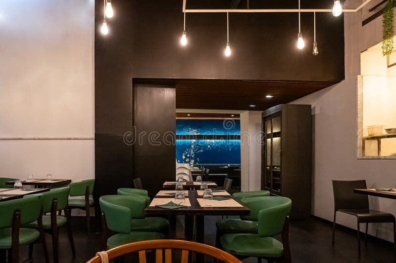 Empty Restaurant Indoors with Tables and Chairs and Setting Editorial ...