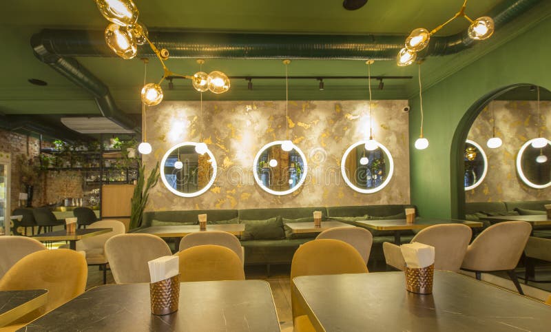 Empty Restaurant with Modern Interior, Copy Space Stock Image - Image ...