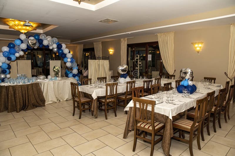 Empty Restaurant Set Up for a Baptism Editorial Stock Image - Image of ...
