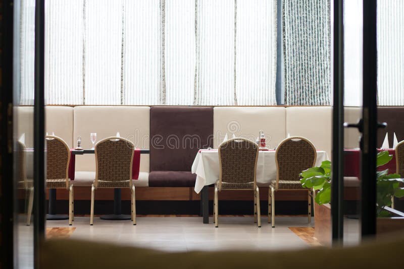 Empty restaurant tables stock photo. Image of cafe, dinner - 50735910