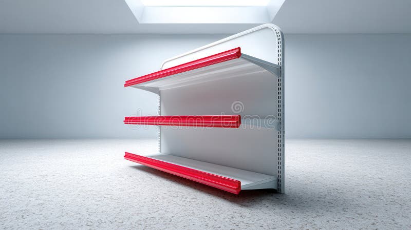 Empty Retail Shelf Display with Red Strips in Minimalist Room Stock ...