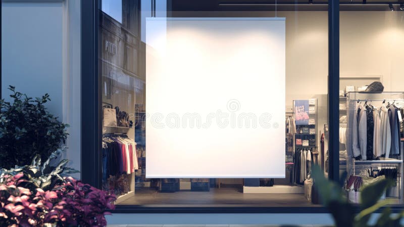 Empty Retail Window Display during Early Evening Hours with Clothes ...