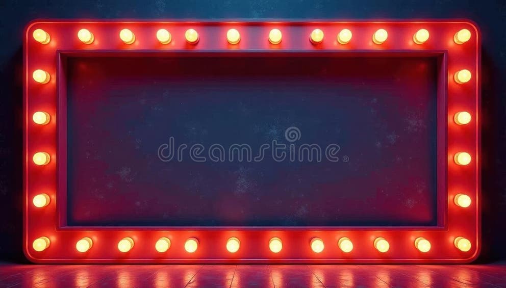 Empty Retro Marquee Sign Frame, Glowing Bulbs, Restaurant, Shadow Stock ...