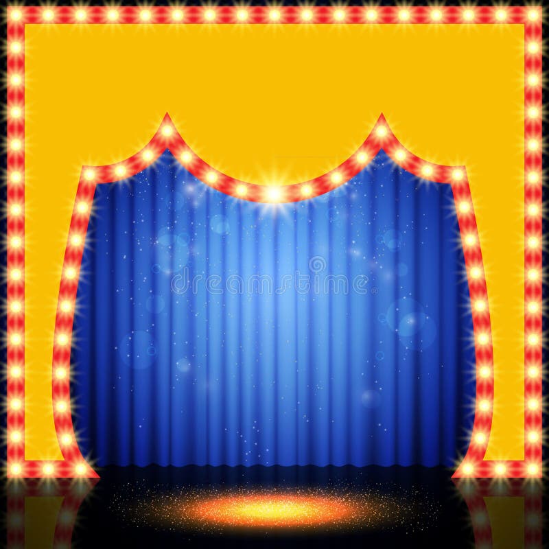 Empty Retro Stage with Blue Curtain Stock Illustration - Illustration ...