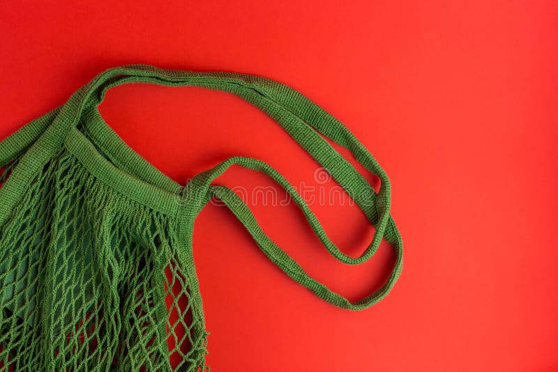 Empty Reusable Shopping String Bag on Red Background. Zero Waste ...