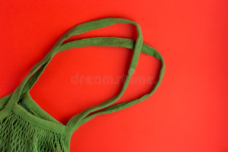 Empty Reusable Shopping String Bag on Red Background. Zero Waste ...