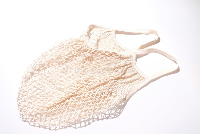 Empty Reusable Shopping String Bag on White. Zero Waste Concept Stock ...