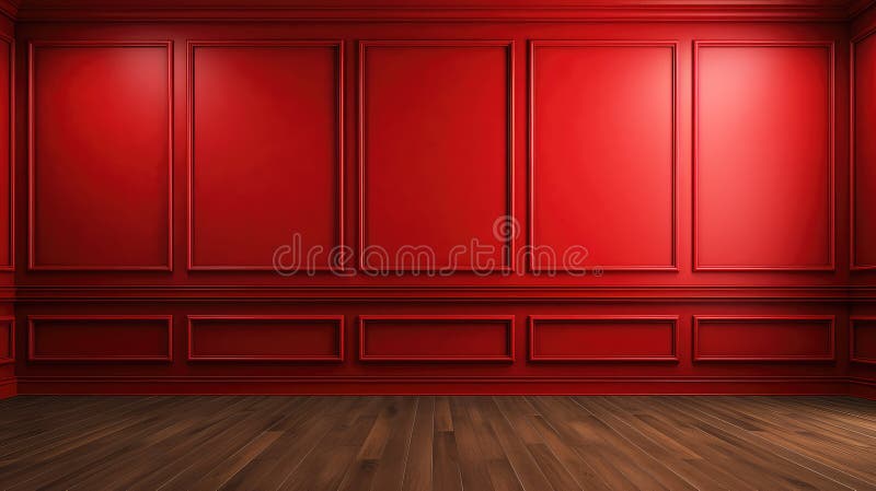Empty Rich Red Wall Mock Up, with Panels Stock Photo - Image of ...